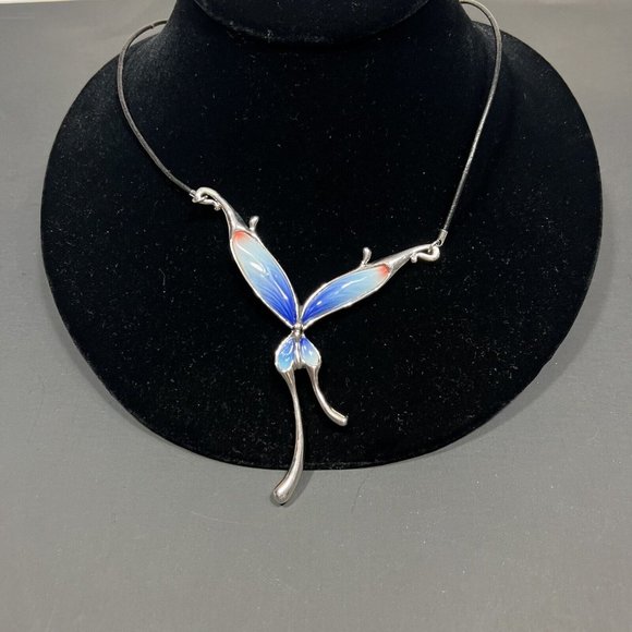 Franz | Jewelry | Signed Franz Porcelain Blue Butterfly Necklace Silver ...